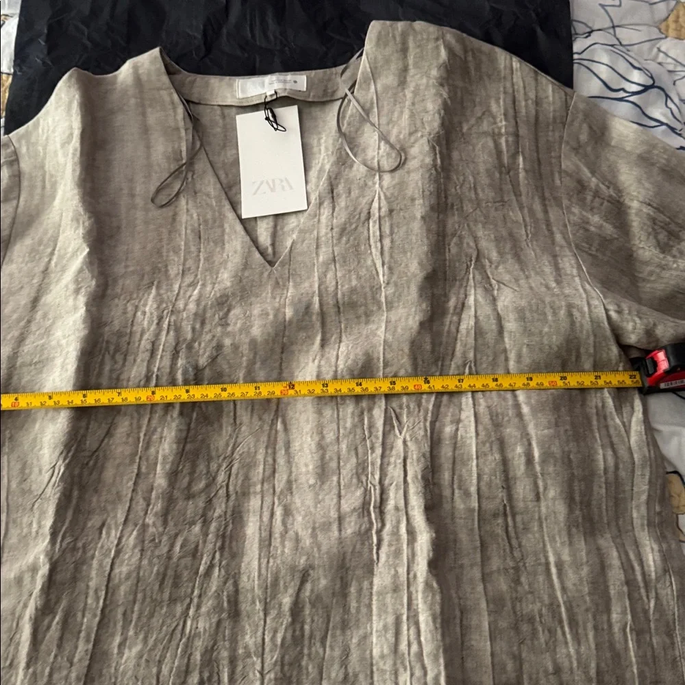 Zara | Tops | Zara Linen Vneck Top In Light Gray | Poshmark